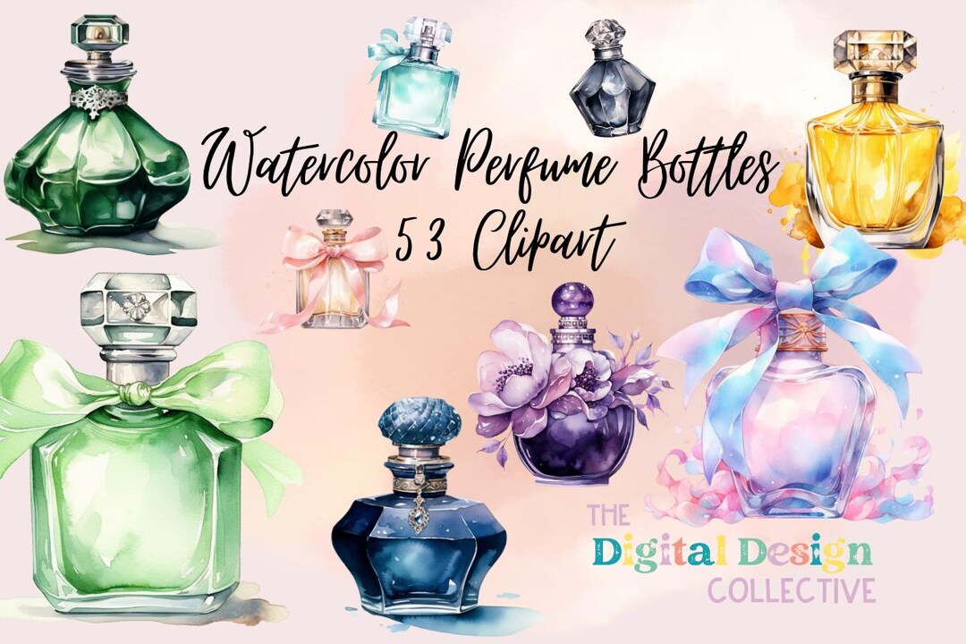 Perfume Bottles Watercolor Clipart Bundle, Transparent PNG, Digital ...