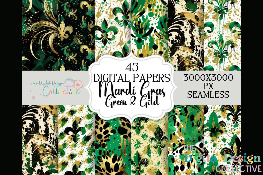 Mardi Gras Digital Paper Bundle, 45 Seamless Mardi Gras Digital Paper ...