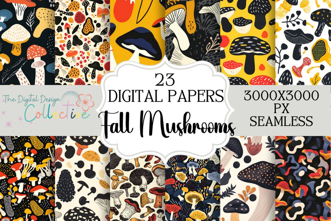Fall Minimalist Mushroom Digital Paper, Seamless Woodland Forest ...