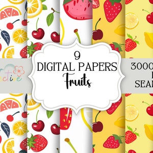 Summer Fruit Seamless Pattern Backgrounds Instant Download Digital ...
