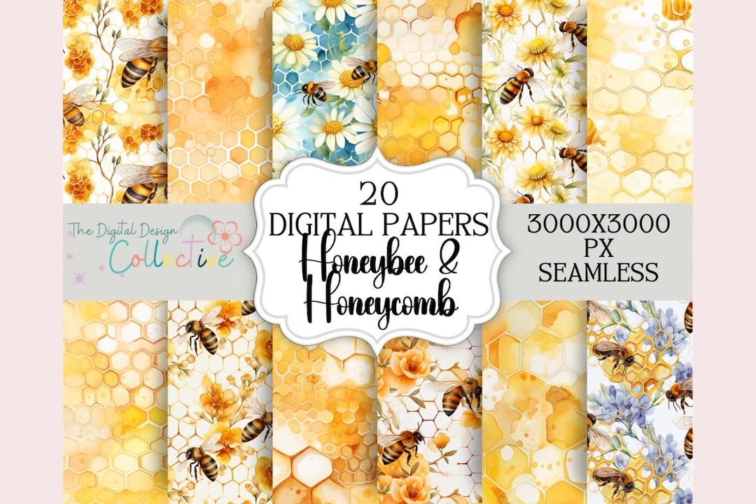 Watercolor Seamless Honeybee Bundle Honey Bee Background - Honey Bees ...