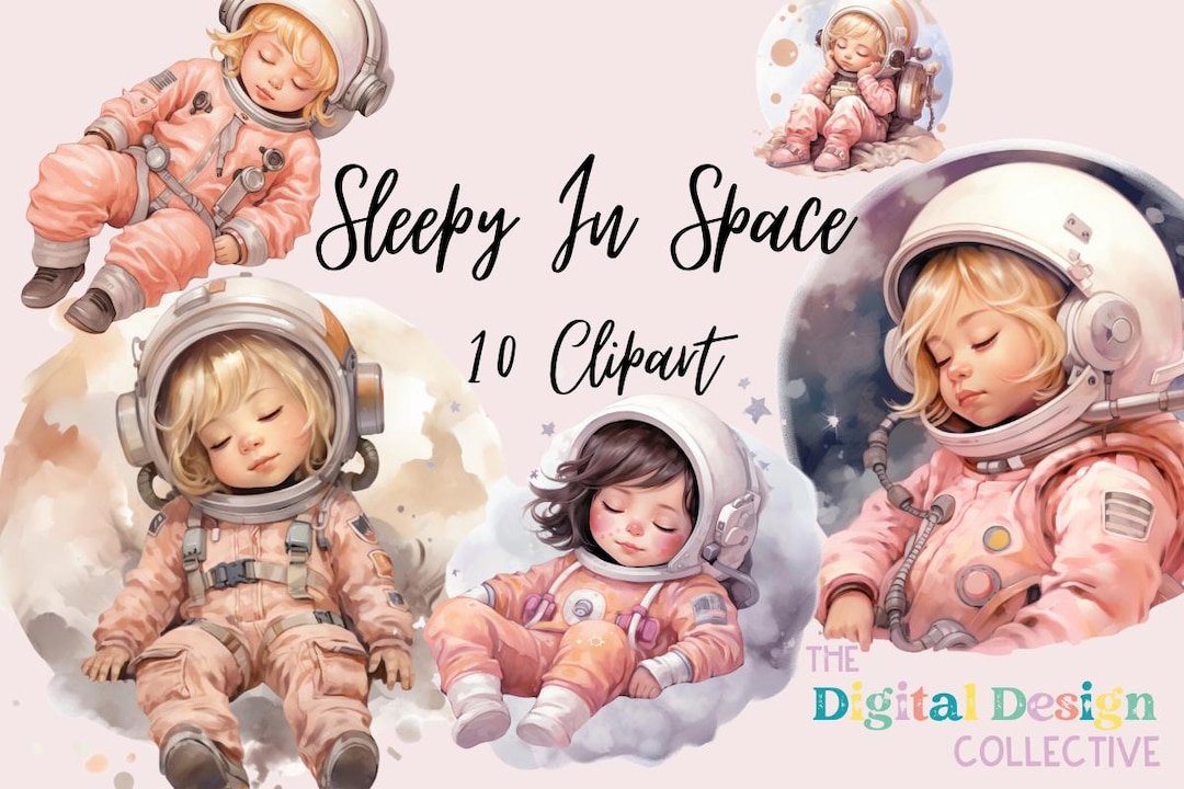 Watercolor Sleepy in Space Bundle Sun Watercolor Clipart, Astronaut ...