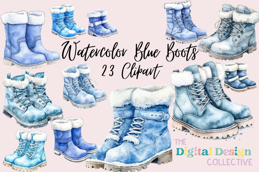 Cozy Winter Boots Clipart Bundle, Watercolor Fashionable Boots With Fur ...
