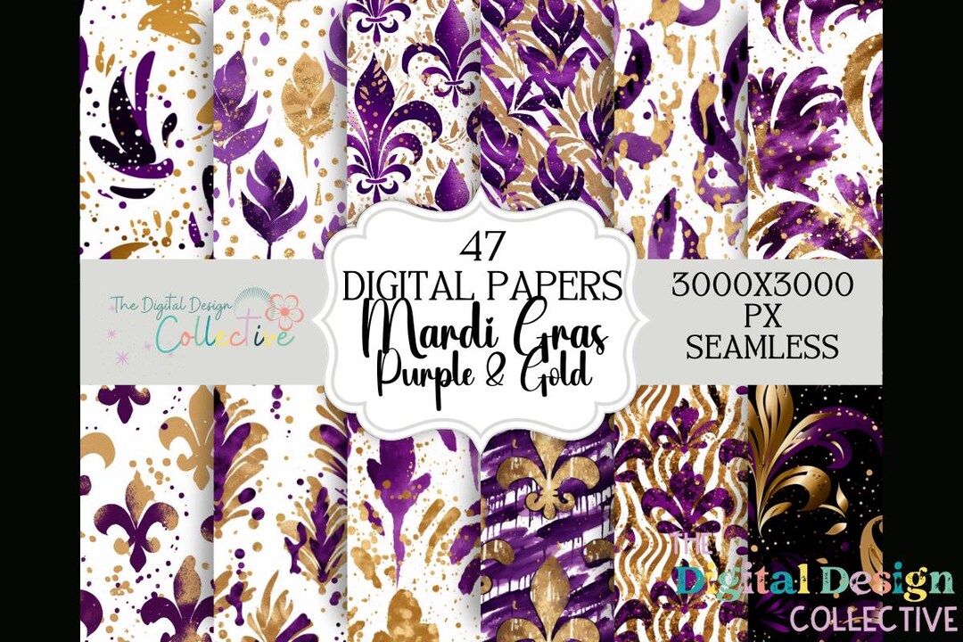 Mardi Gras, Digital Paper, Seamless Patterns, Masquerade Masks, Fleur ...