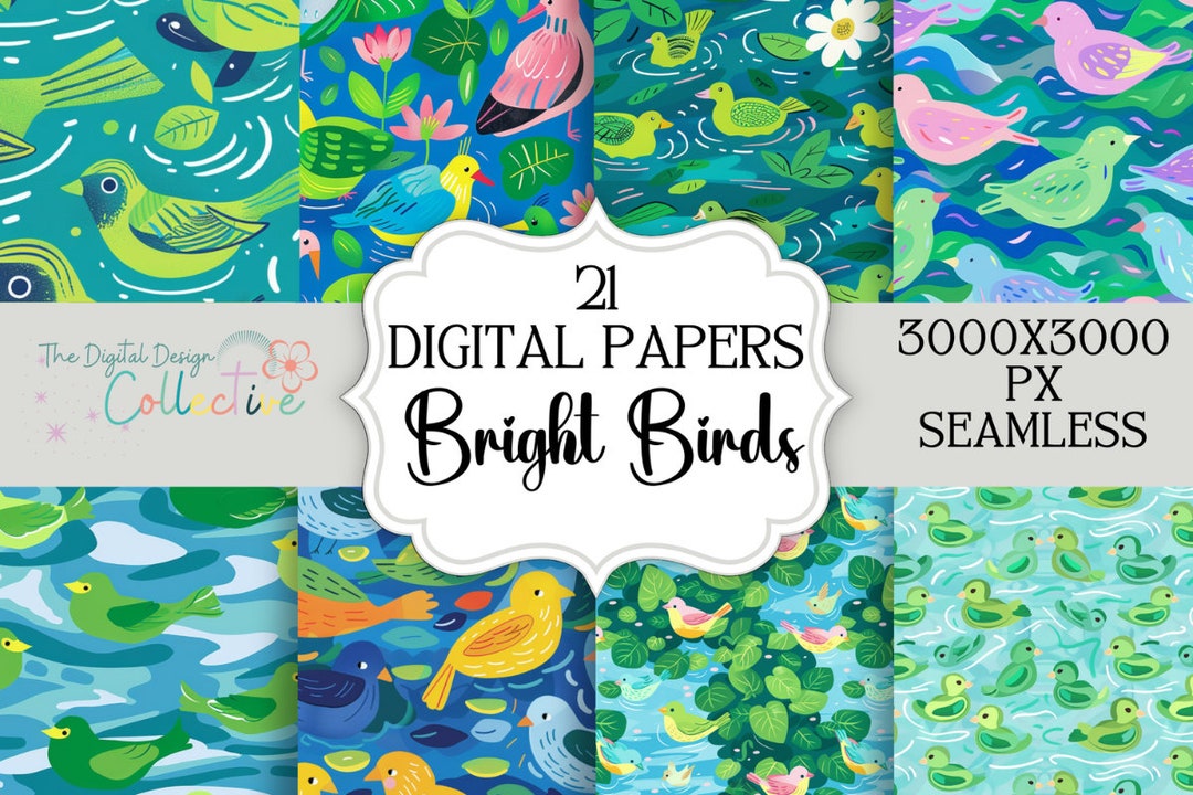 Seamless Bright Birds Digital Papers - Etsy