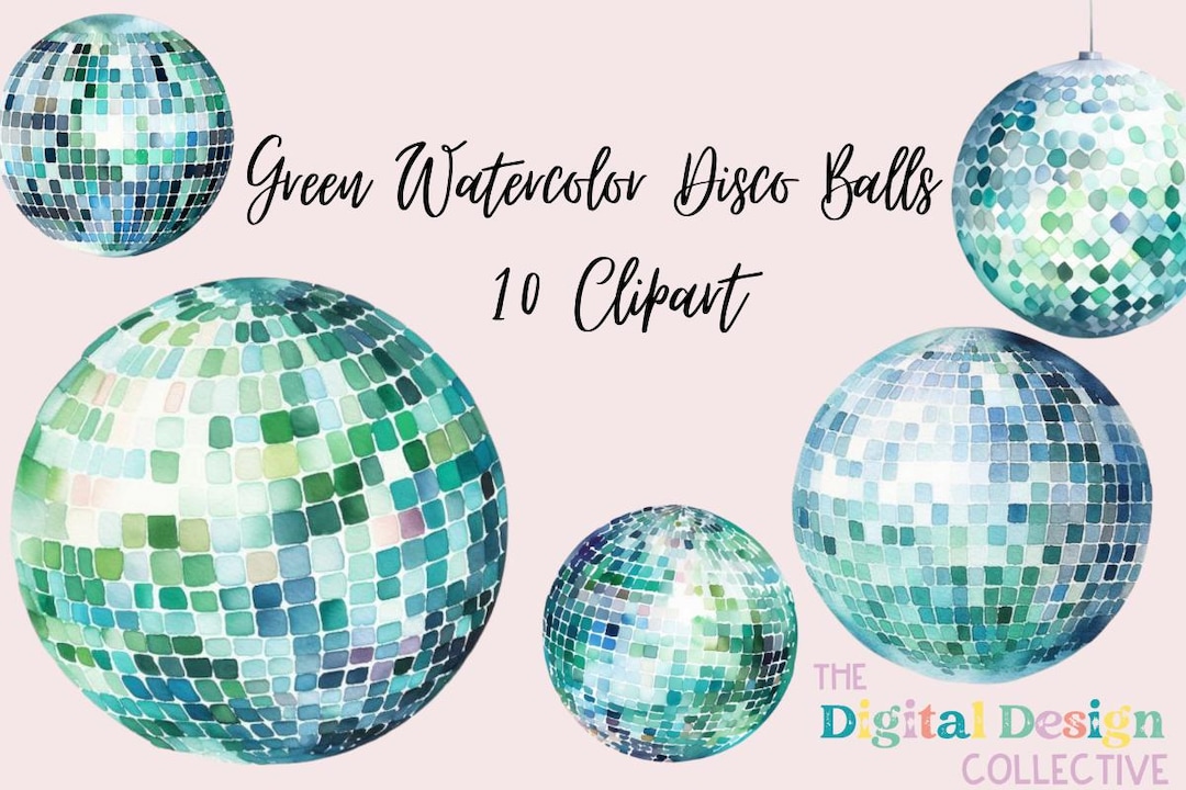 Watercolor Green Disco Balls Clipart | Retro, Red, Blue, Gold, Silver ...