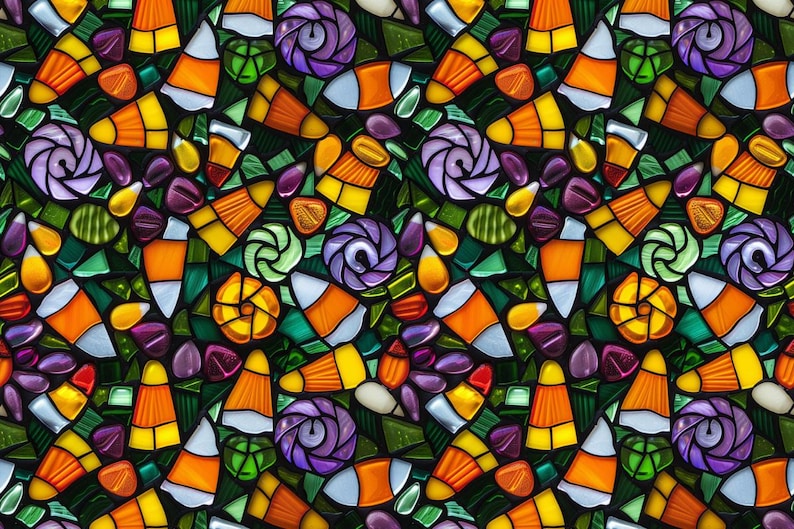 Seamless Stained Glass Halloween Papers, Repeating Digital Pattern ...