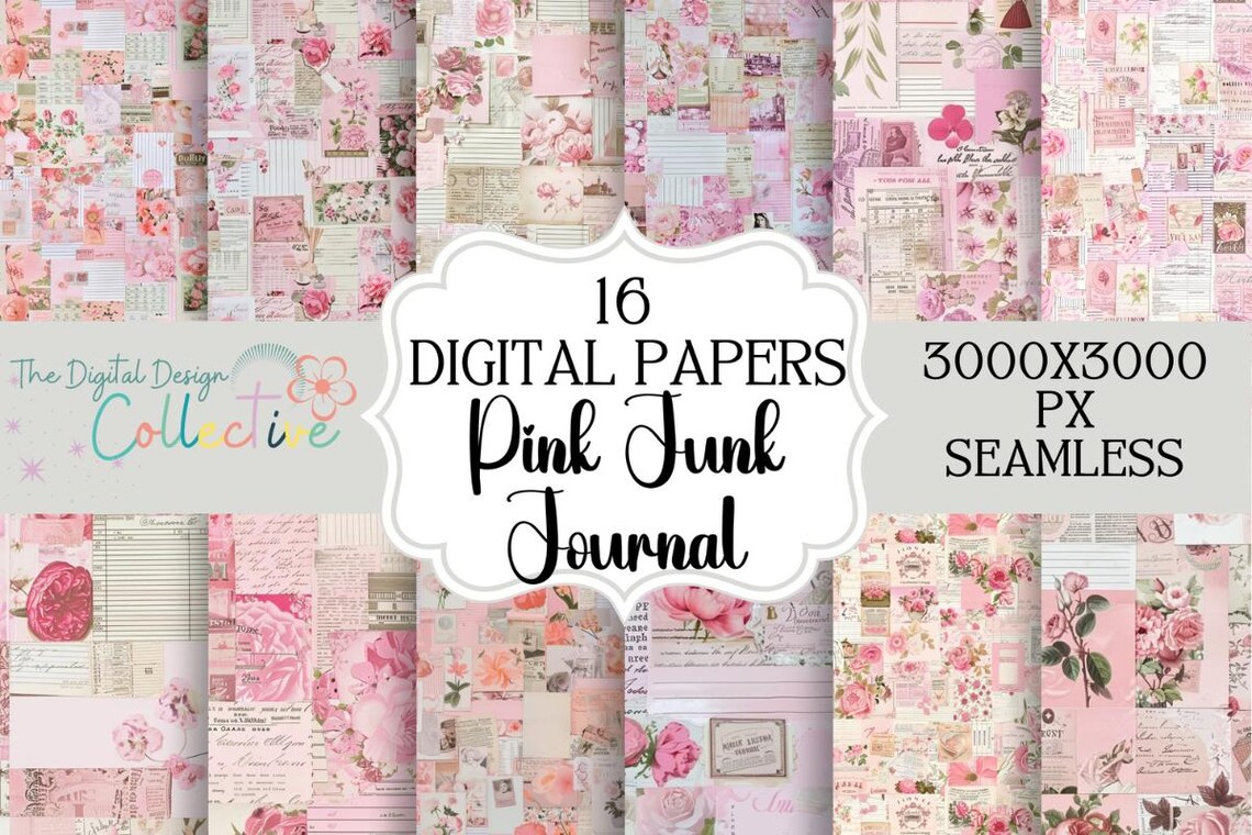 Seamless Pink Shabby Chic Digital Papers Bundle Digital Paper, Shabby ...