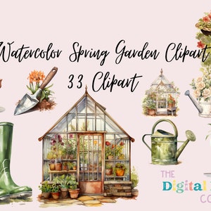 Watercolor Spring Garden Clipart, Farmhouse Spring Clipart, Garden ...