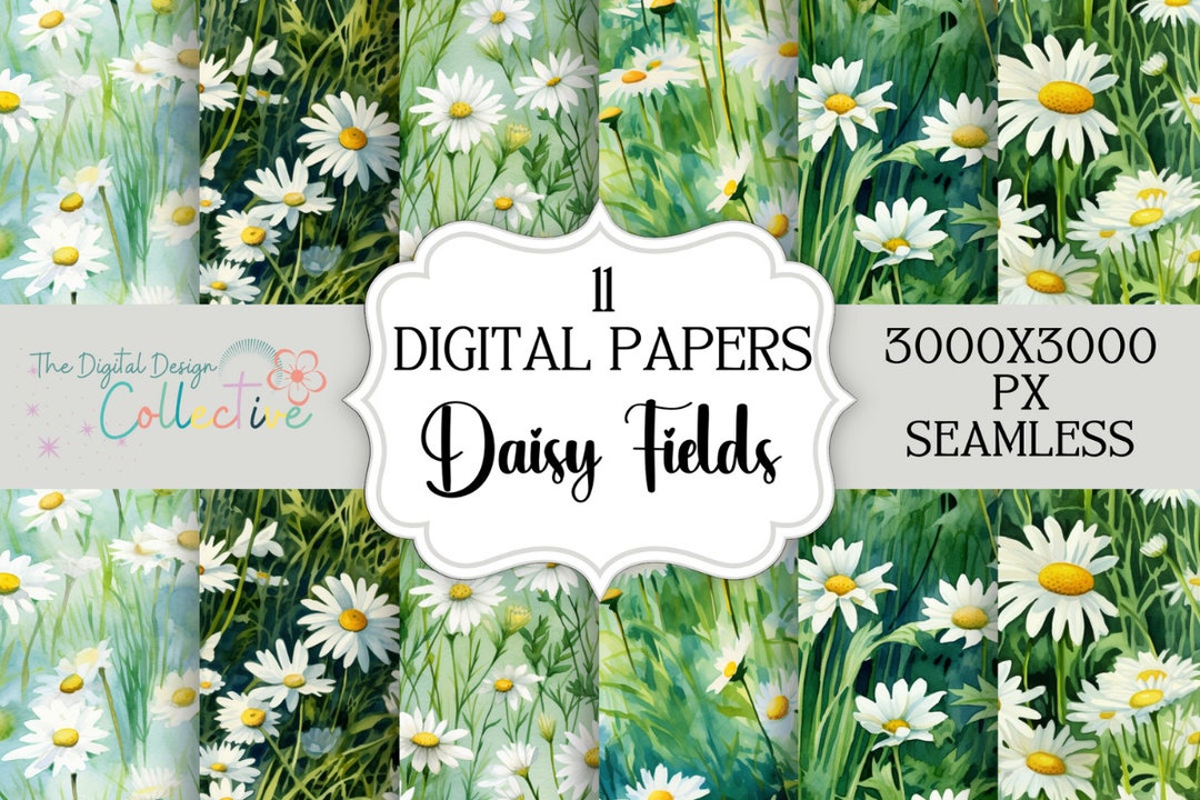 Seamless Daisy Flower Meadow Papers, Vibrant Repeating Digital Pattern ...