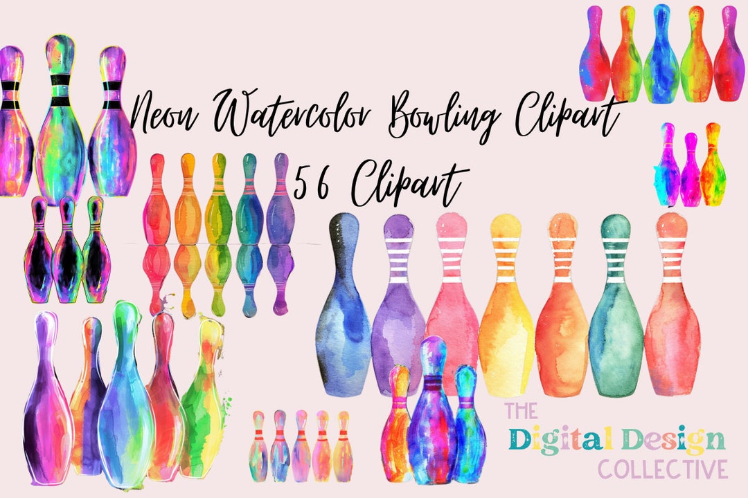 Neon Watercolor Bowling Clipart Bowling Download - Instant Download ...