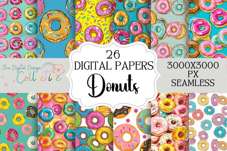 Sprinkled Donuts Seamless Patterns, Vibrant Repeating Digital Pattern ...