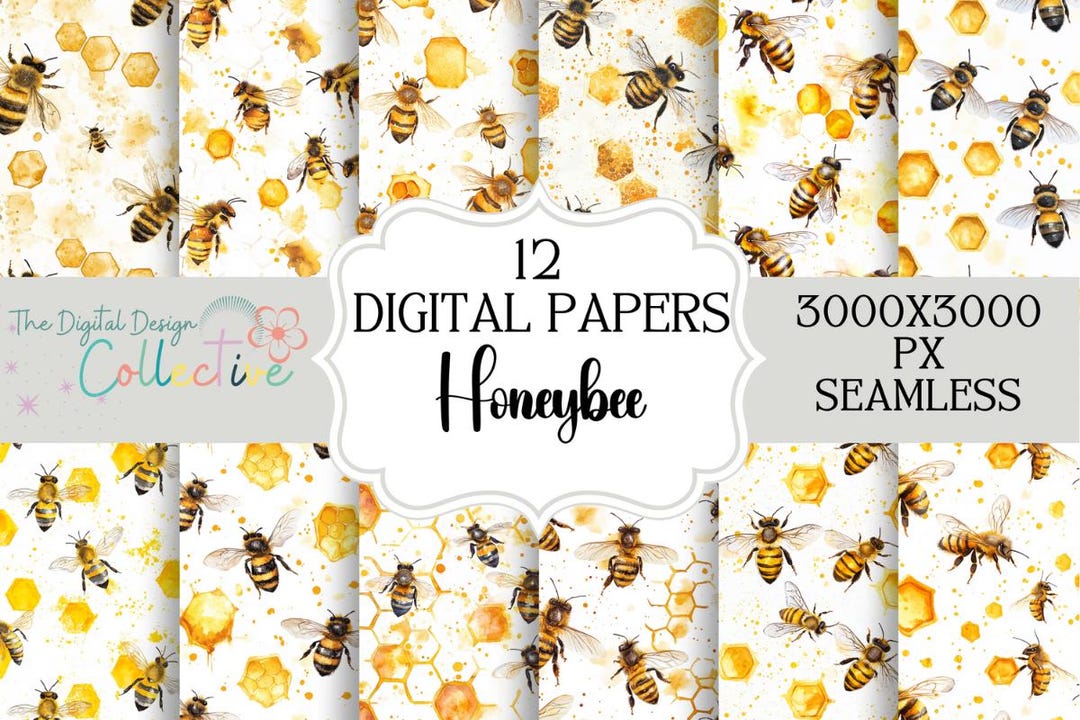 Watercolor Seamless Honeybee Bundle, Honey Bee Background - Honey Bees ...