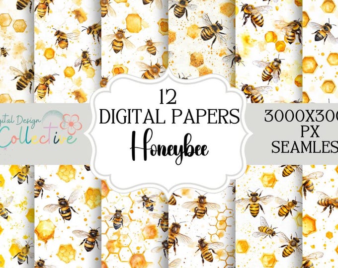 Bee Digital Papers and Clipart SET, Bumble Bees, Honeycomb, Beehive ...
