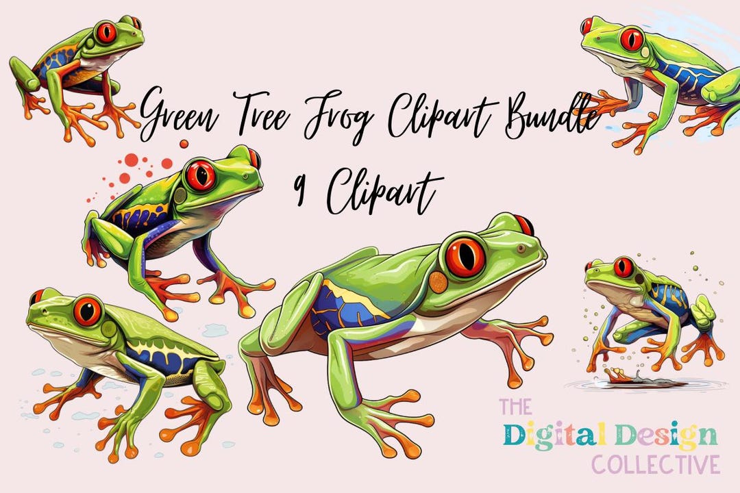 Green Tree Frog Clipart Bundle Frog Clipart, Clipart Bundle, Commercial ...