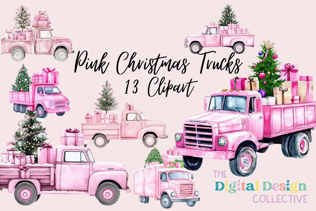 Pink Christmas Trucks Clipart, Christmas Clip Art, Digital Download ...
