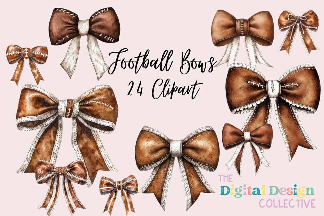 Coquette Football Bows Clipart Bundle, Football Bow Png, Football Mom ...