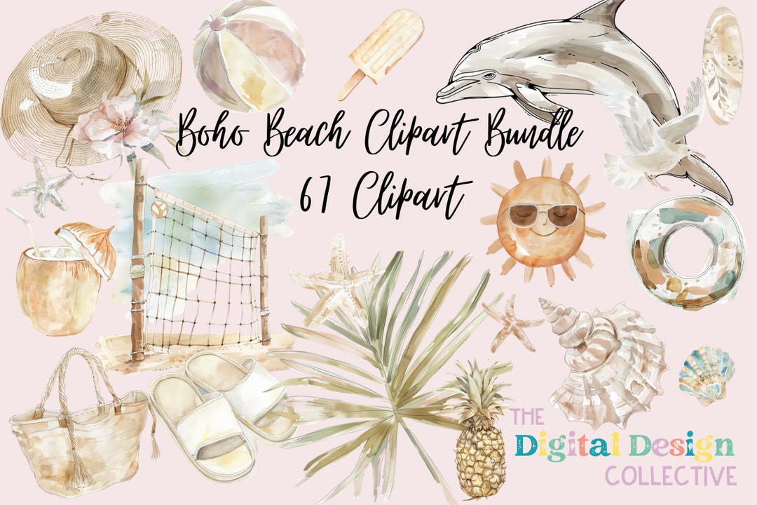 Boho Beach Clipart Bundle Ocean Beach Summer Clipart Bundle PNG ...