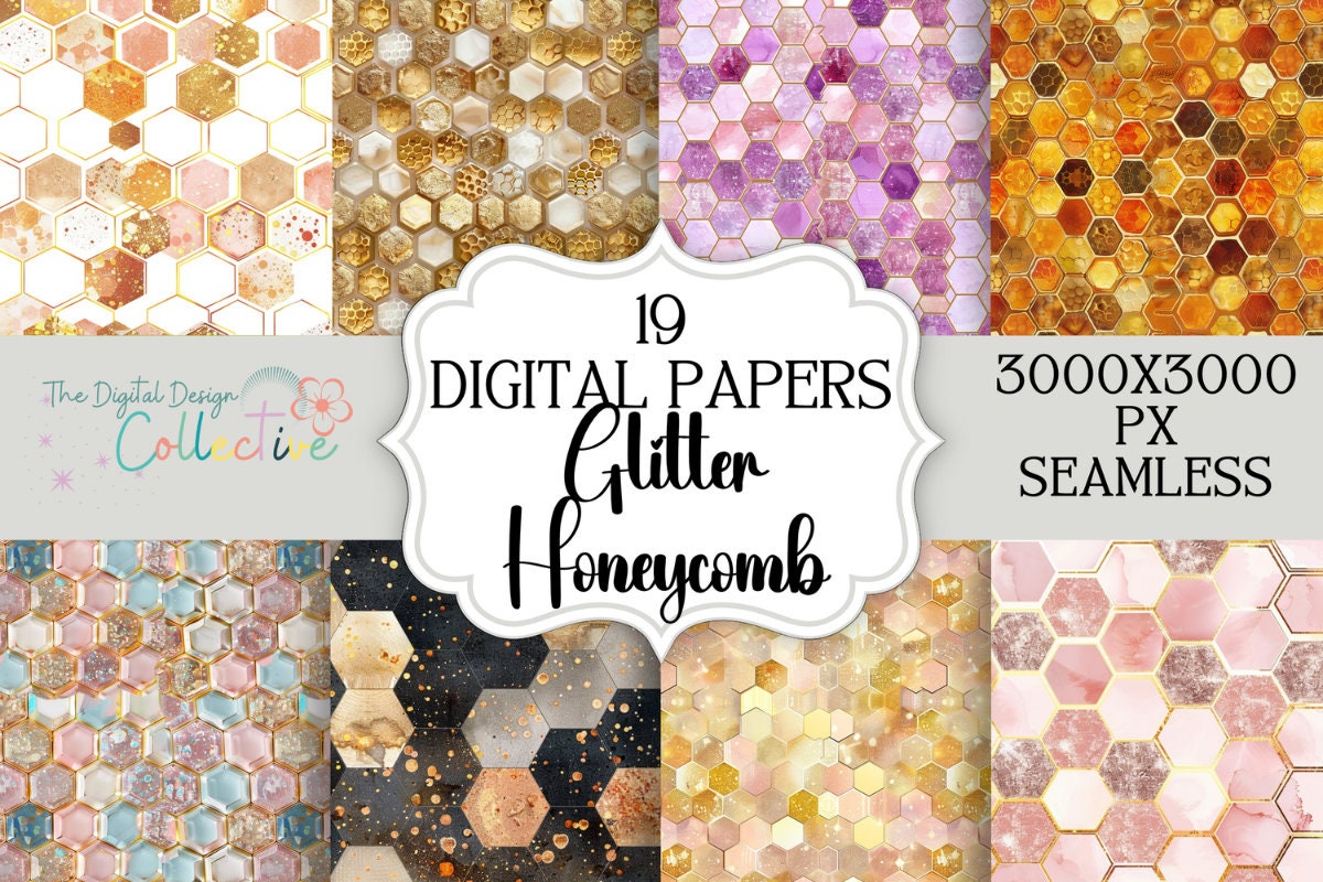 Seamless Glitter Honeycomb Digital Paper POD Seamless Patterns Instant ...