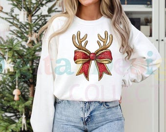 Christmas Coquette Bow PNG, Reindeer Bow Png, Christmas PNG, Coquette ...