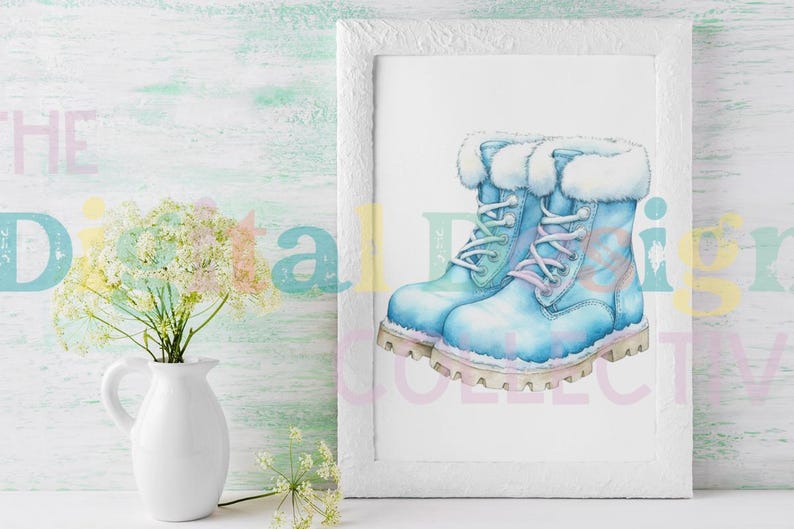 Cozy Winter Boots Clipart Bundle, Watercolor Fashionable Boots With Fur ...