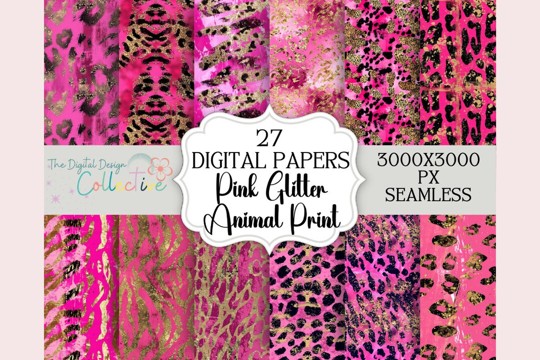 Seamless Pink Glitter Animal Papers, Commercial Use Instant Download ...