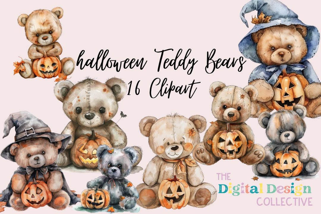 Watercolor Halloween Teddy Bears Bundle Watercolor Halloween Clipart ...