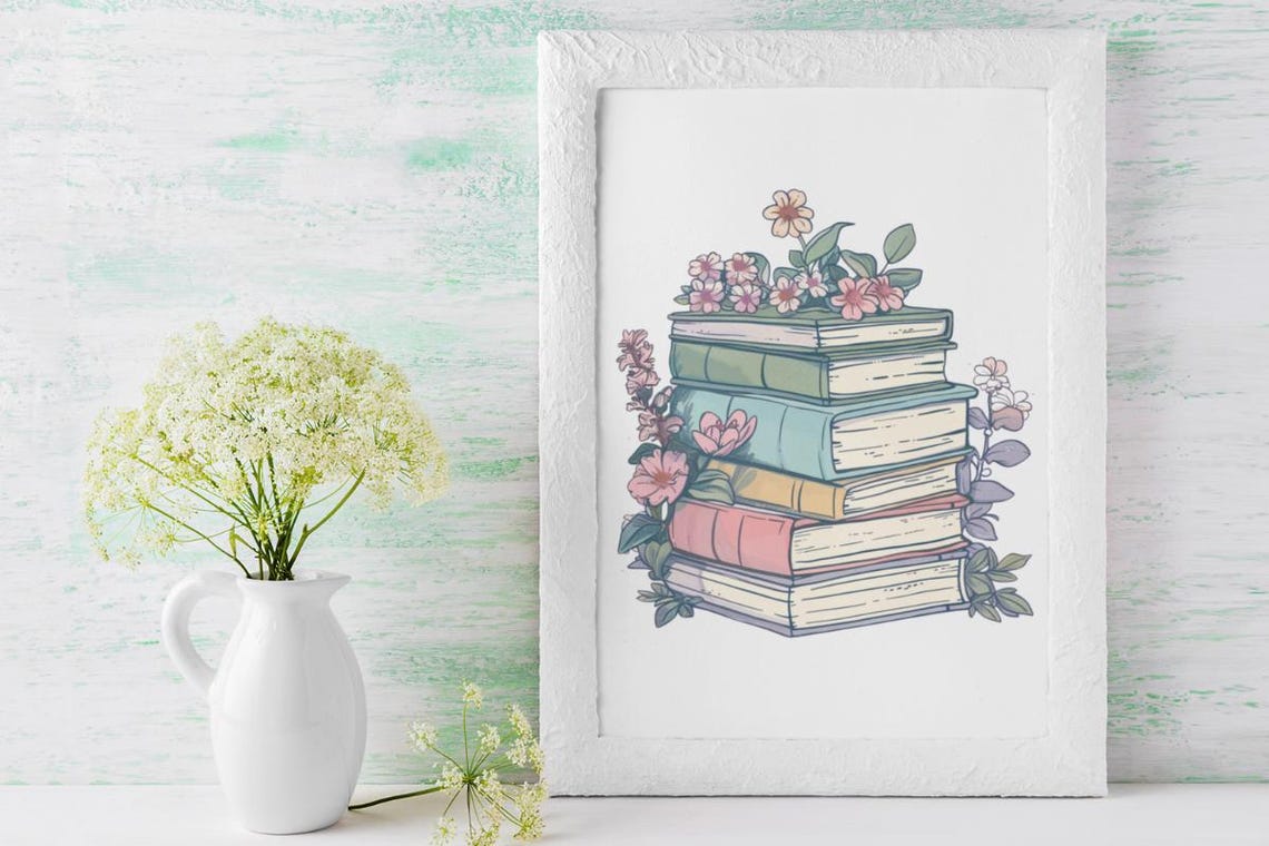 Floral Book Clipart Bundle Clipart PNG, Clipart Bookshelf Clipart ...