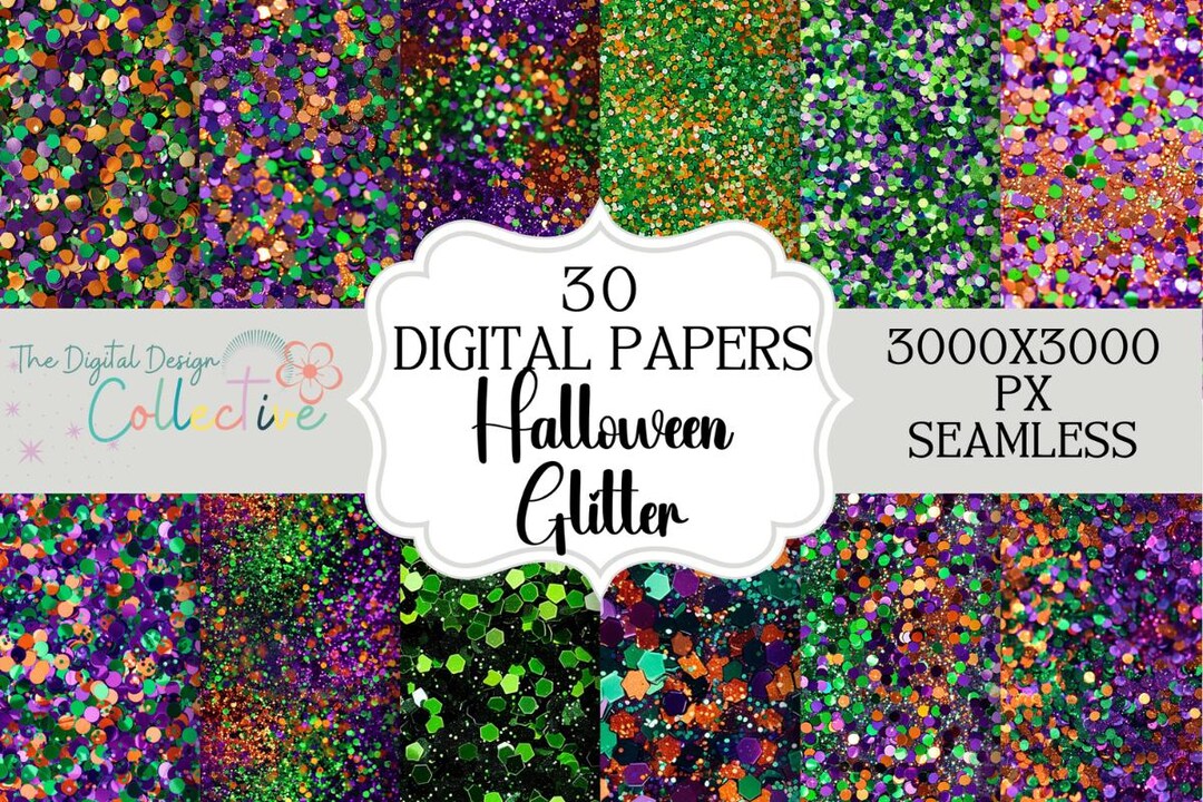 Halloween Glitter Digital Papers, Vibrant Repeating Digital Pattern ...