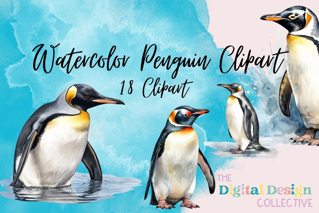 Watercolor Penguins Clipart Bundle Nursery Decor, Watercolor Arctic ...