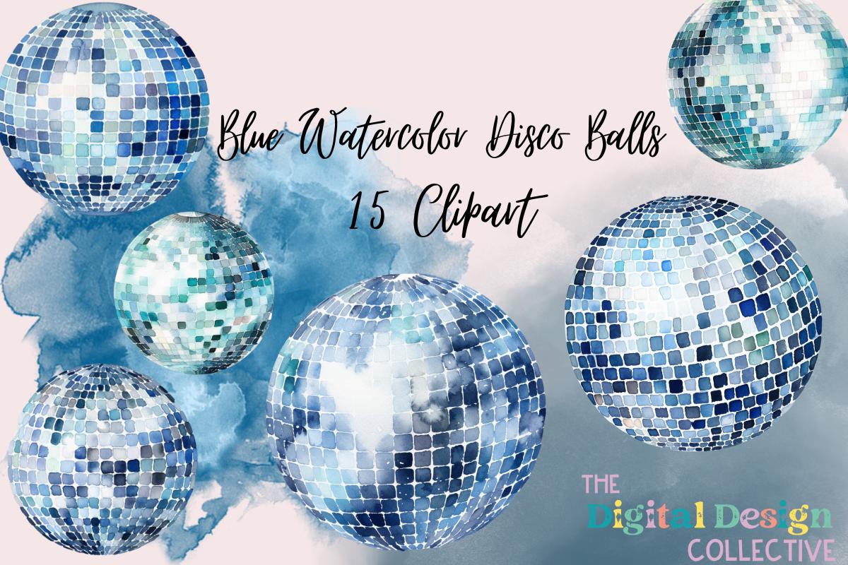 Blue Watercolor Disco Balls Clipart Art for Commercial Use, Instant ...