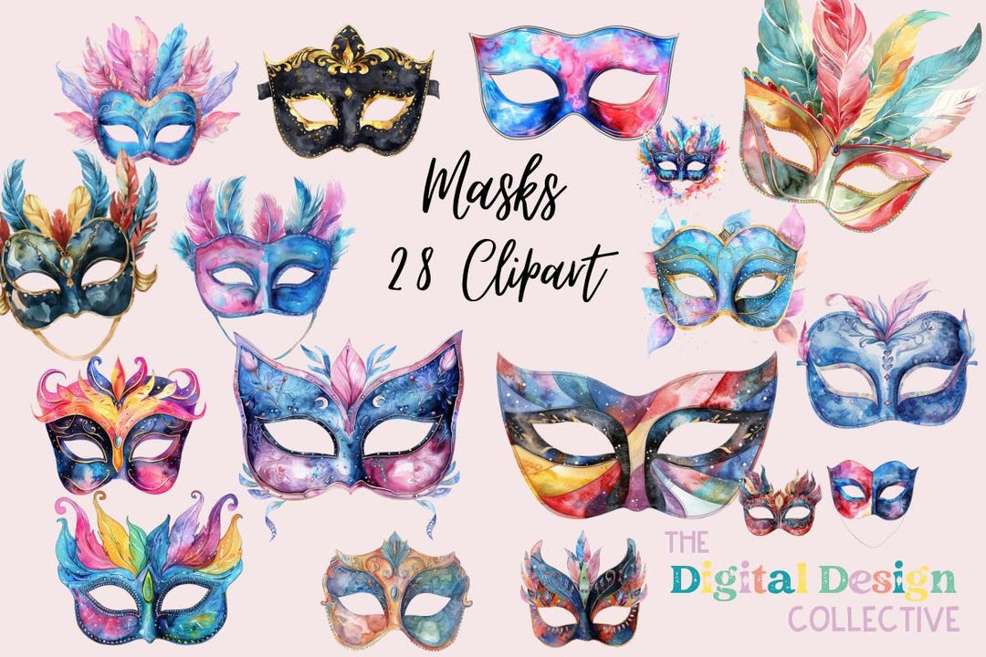 Watercolor Mardi Gras Mask Clipart Instant Download Crafting Materials ...