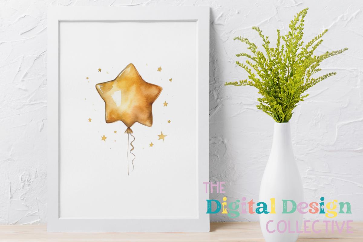 Watercolor Golden Birthday Balloons Party Balloons Greeting Card Party ...