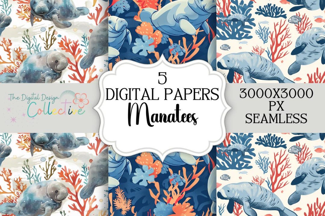 Manatee Seamless Patterns Underwater, Vibrant Repeating Digital Pattern ...