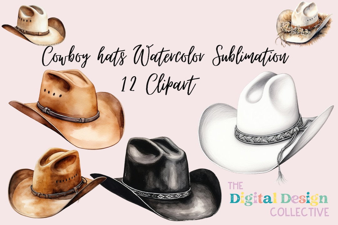 Cowboy Hat Clipart Bundle, Watercolor Rodeo Wild West Hats Clip Art PNG ...