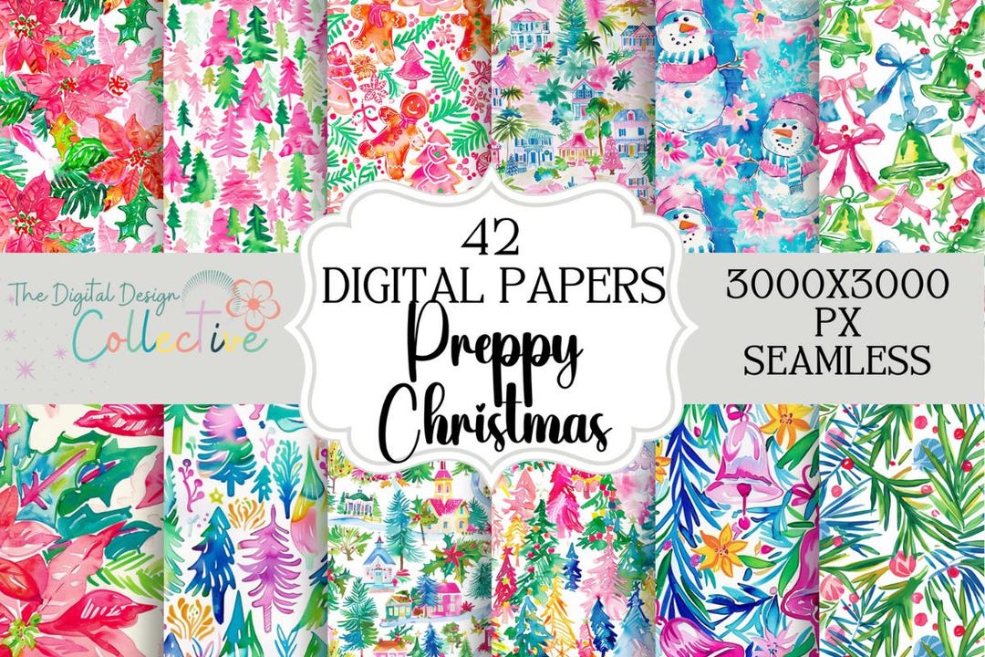 Preppy Christmas Seamless Patterns Png's, Digital Background ...