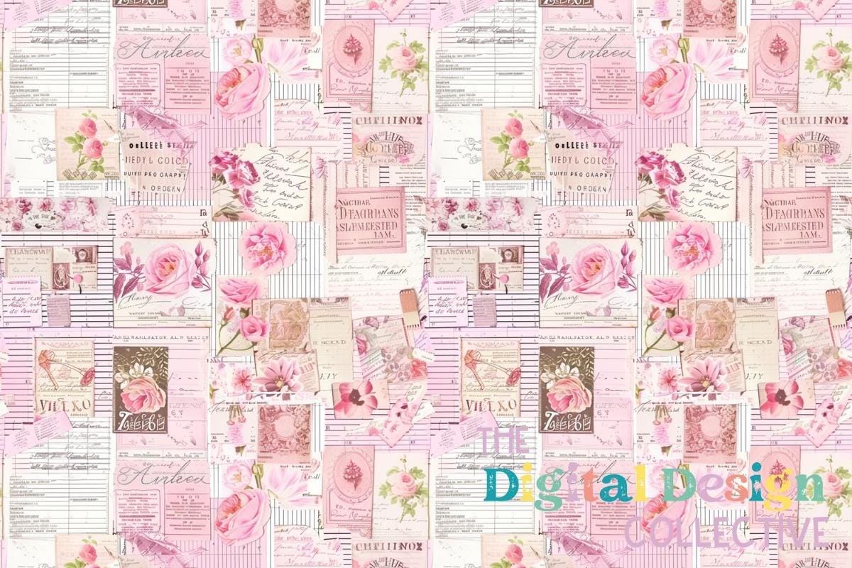 Seamless Pink Shabby Chic Digital Papers Bundle Digital Paper, Shabby ...