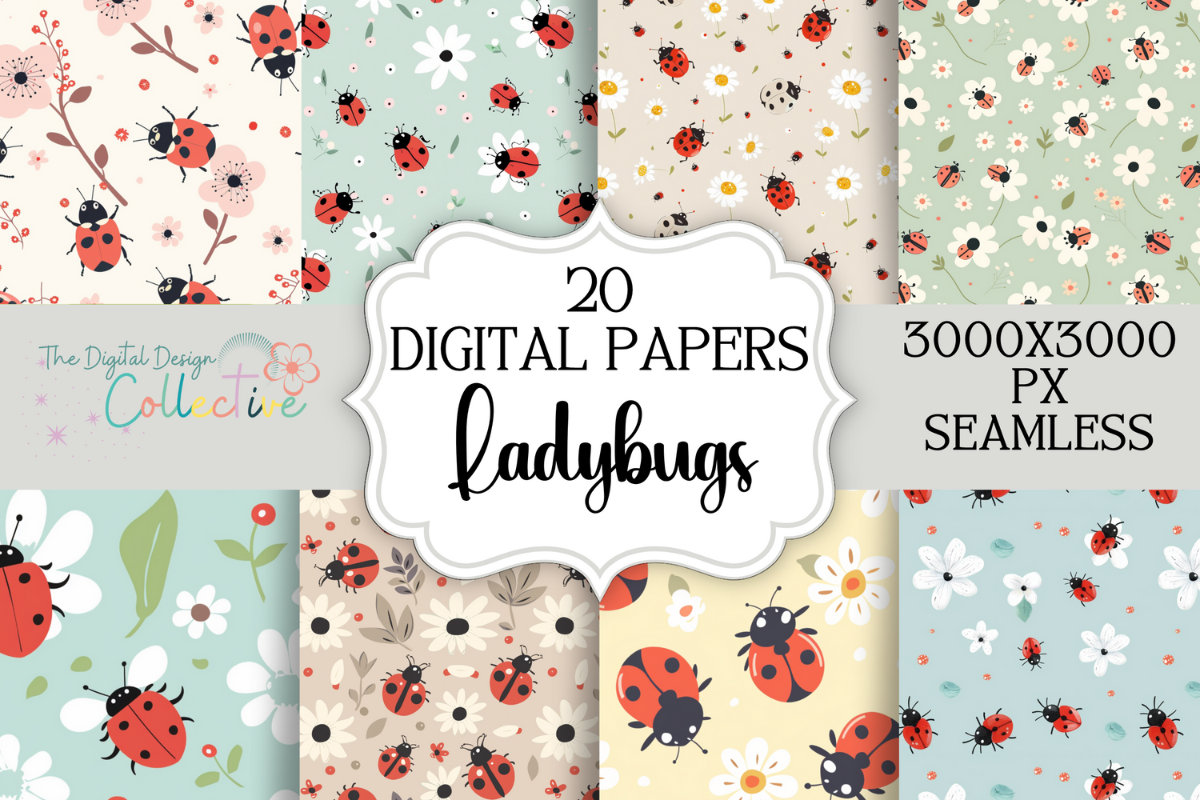 Adorable Ladybug Seamless Patterns - Spring Papers & Summer Fabric ...