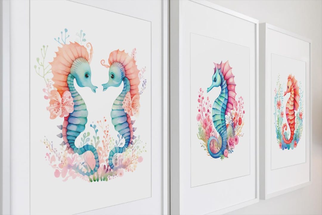 Sweet Seahorses Watercolor Clipart Bundle - 43 PNG Seahorse Images ...