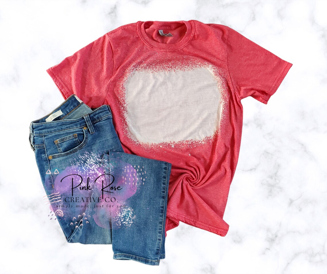 Bleached Gildan G640 Adult Softstyle Heather Red Bleach Mock Up Digital