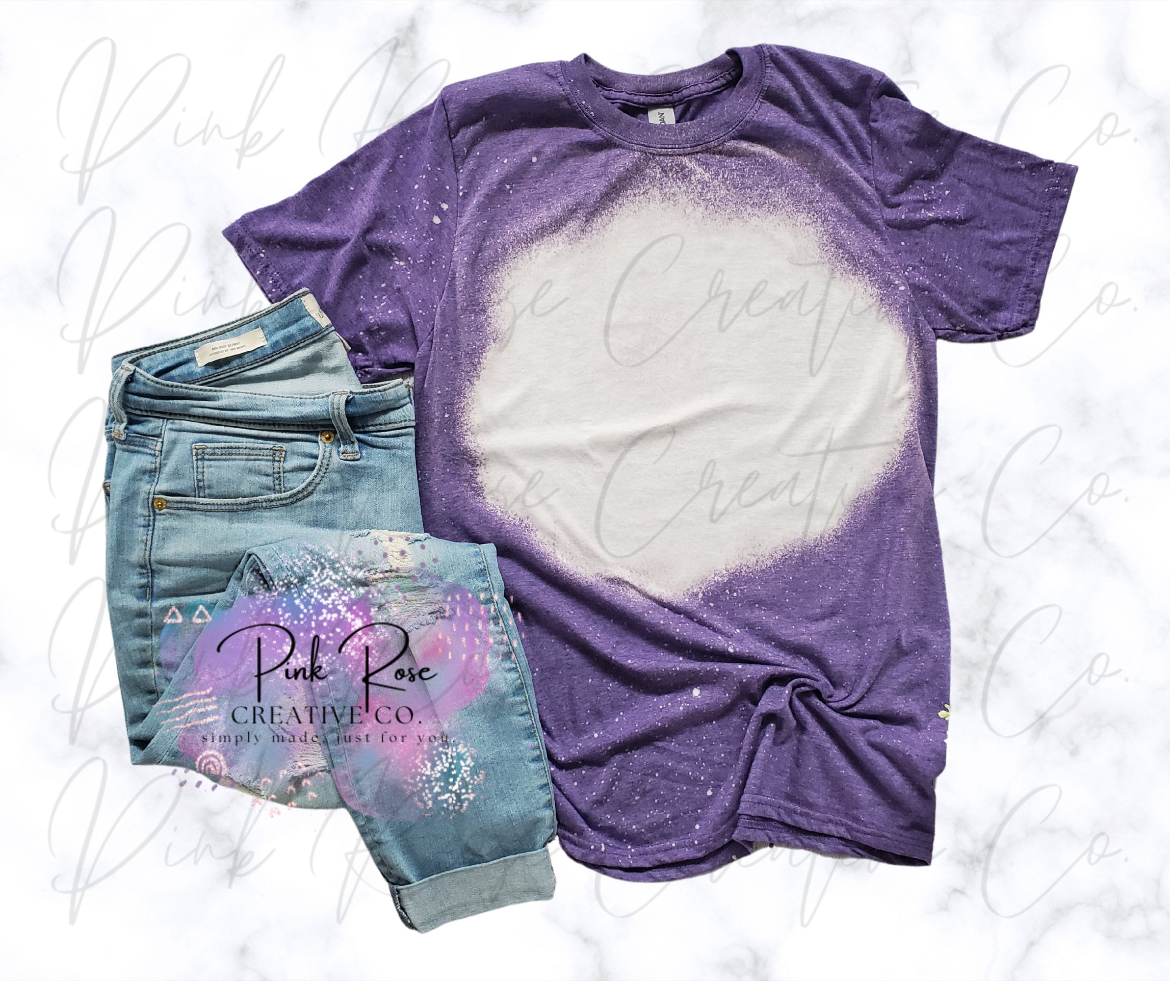 Bleached Gildan G640 Adult Softstyle Heather Purple Mock Up Digital