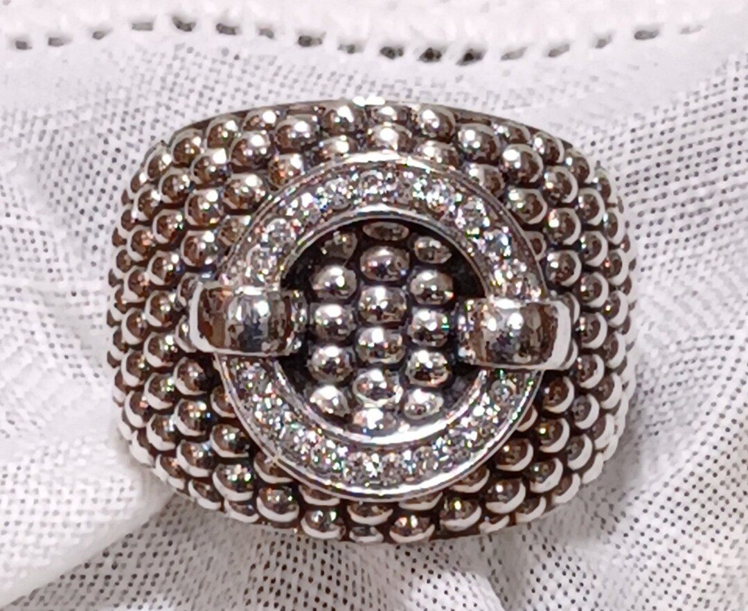 Estate Lagos 925/sterling Silver Caviar Size 7 Enso Diamond Circle Ring ...