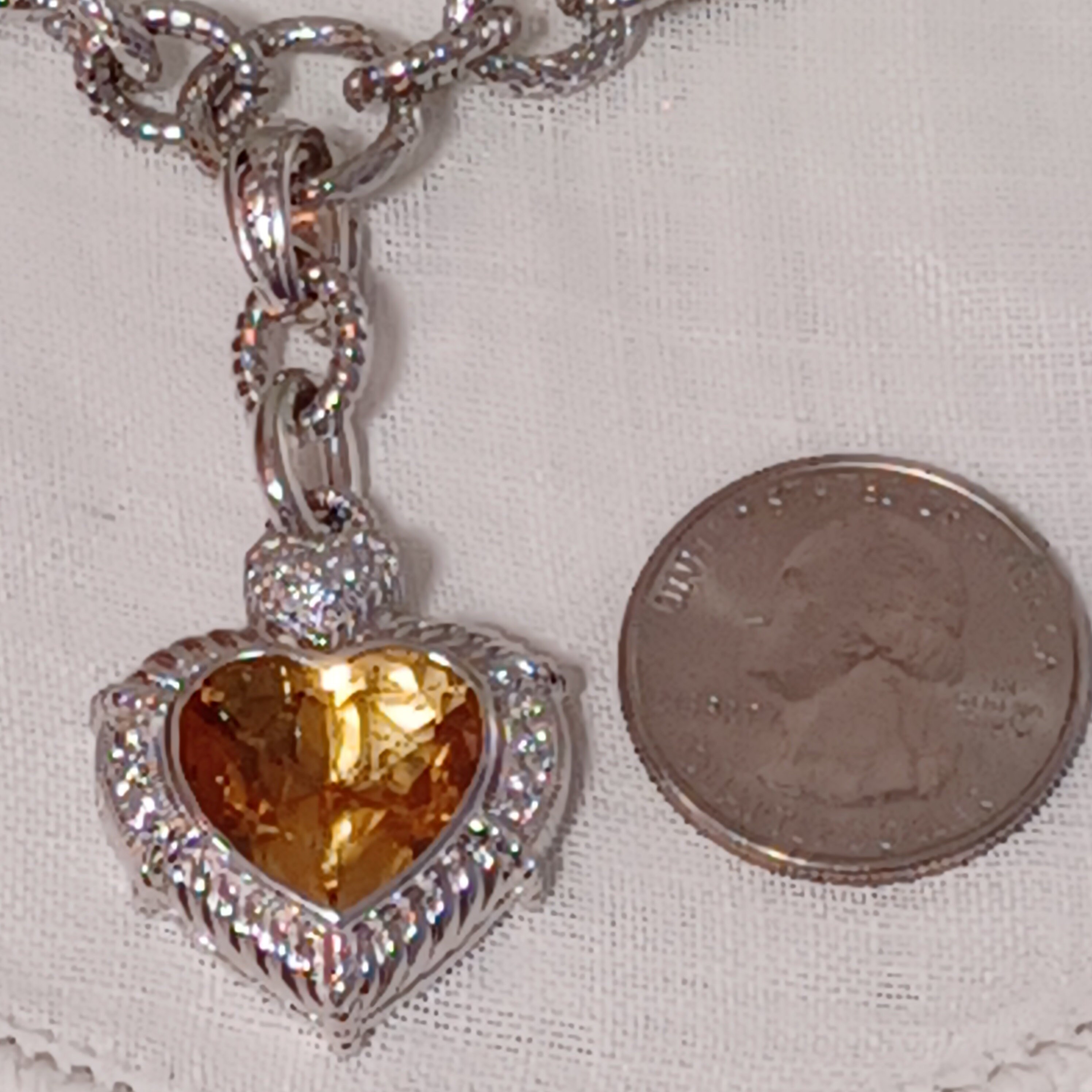 Judith Ripka 925/sterling Silver Textured Link Necklace and Citrine ...