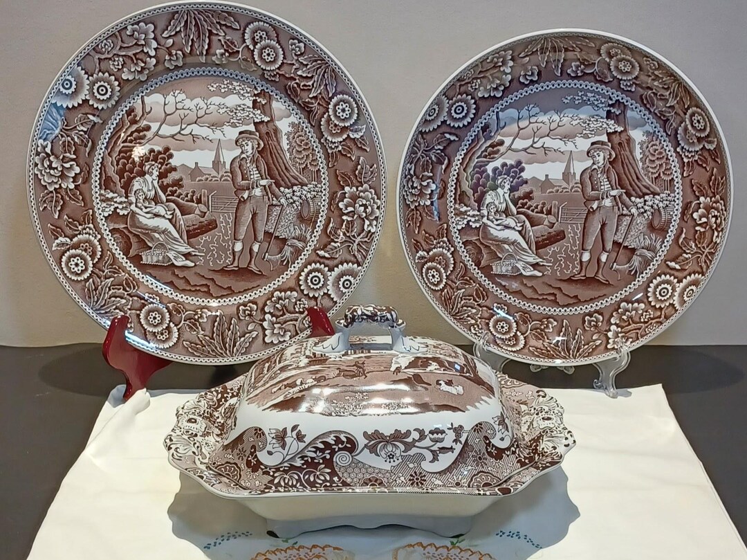 Spode Brown Toile Transferware Georgian Series Woodman Pasta Bowl and ...