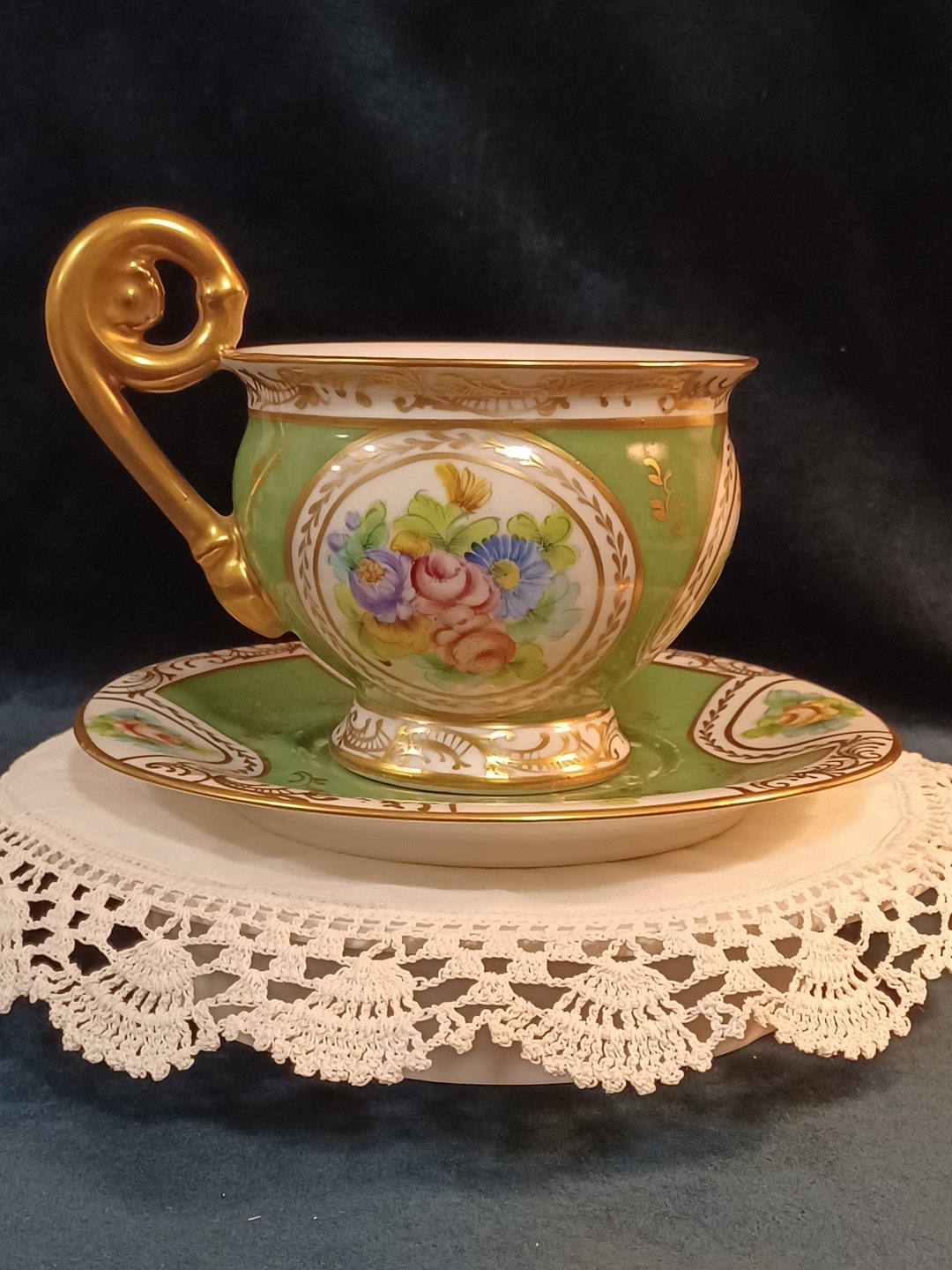 Limoges France Hand Painted Signed EG Floral Green W/gold Trimmed Large ...