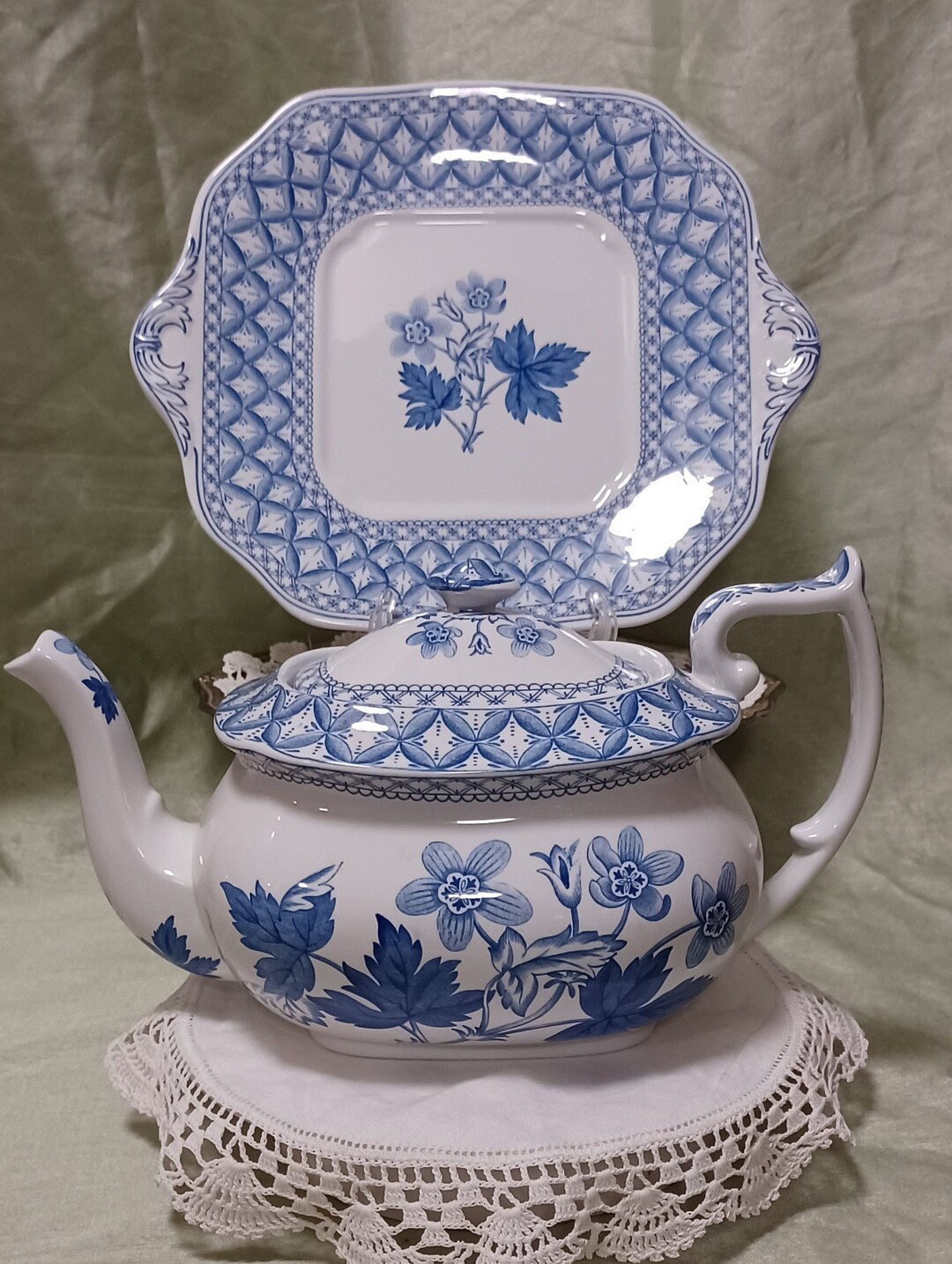 Older Spode Design England Blue & White Geranium Flowers/floral ...
