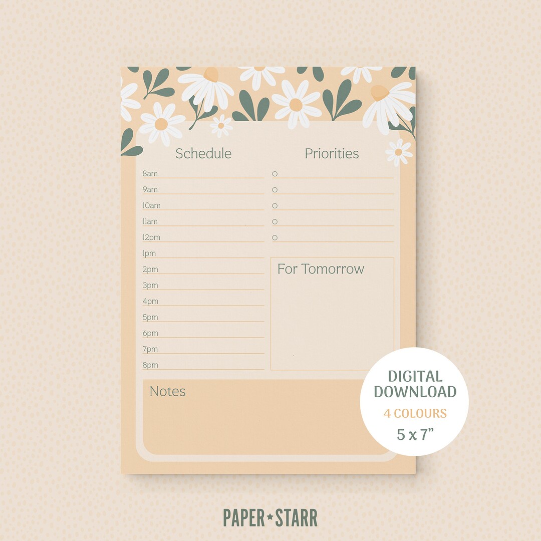 Printable Daily Planner, Digital Daily Planner, Printable Stationery ...