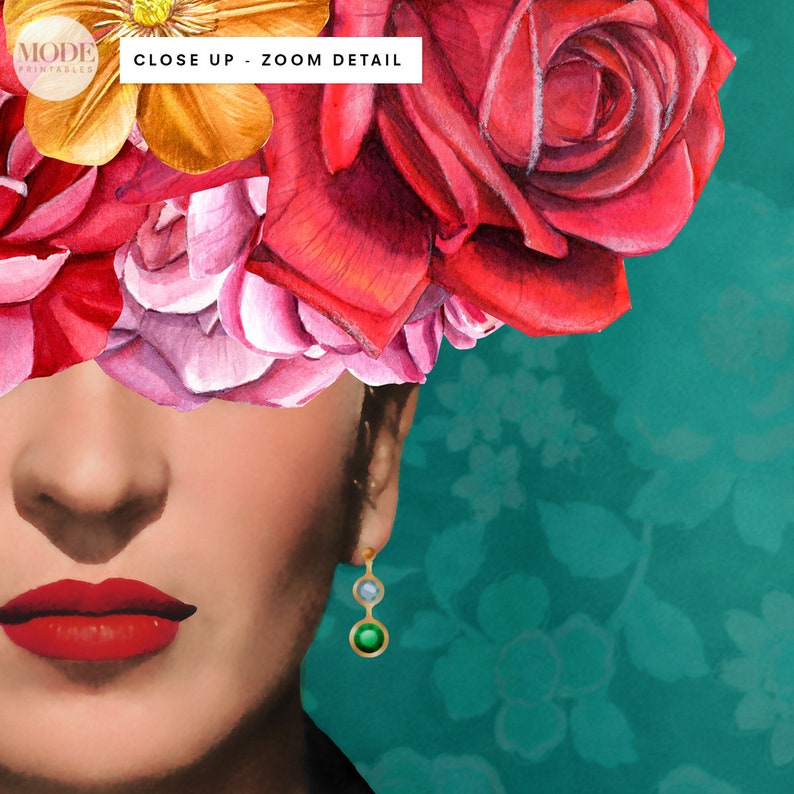 Frida Khalo Portrait Poster. Frida Flowers Digital Print. Eclectic ...