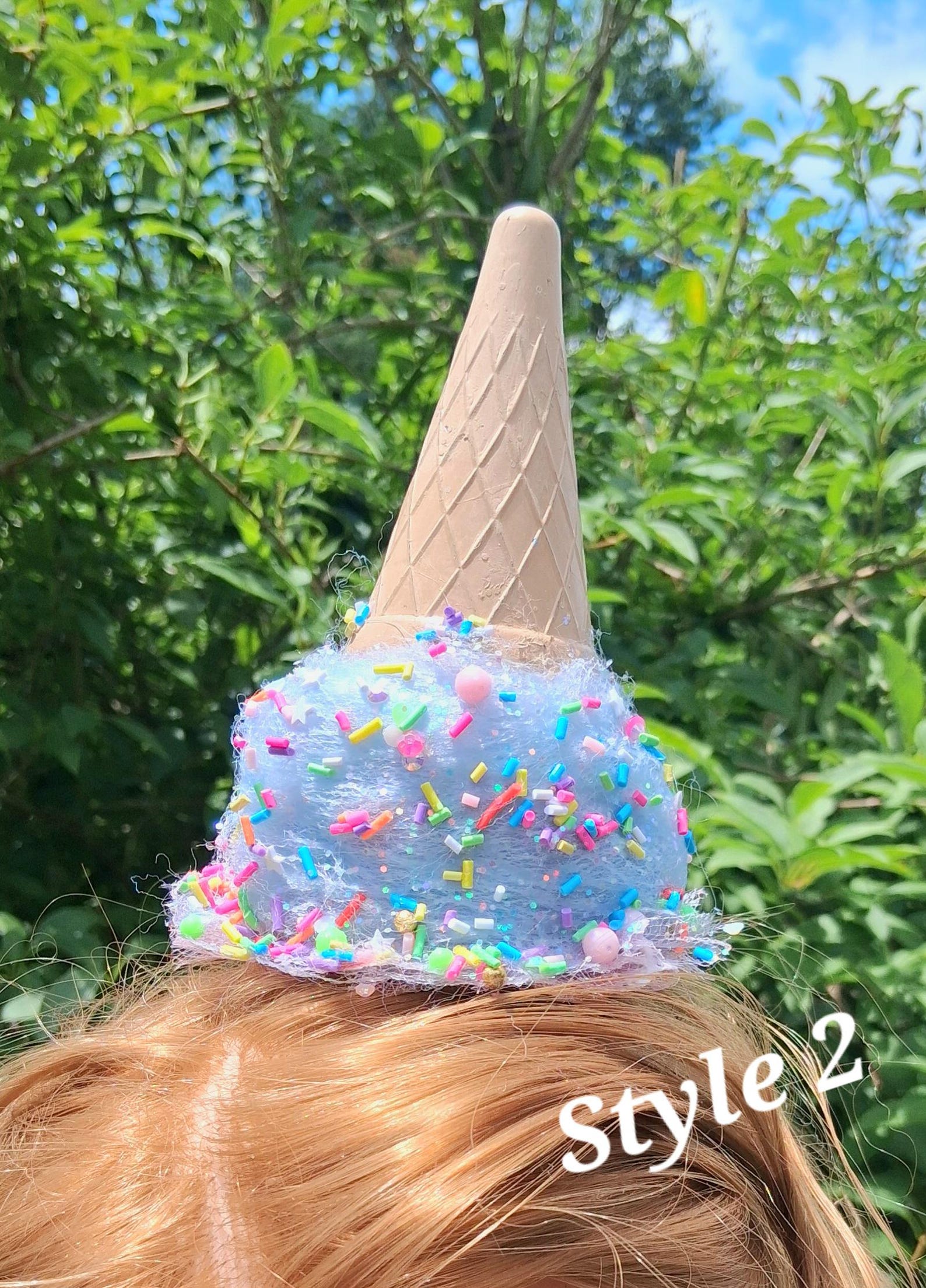 Upside-down Ice Cream Cone Fascinator, Cotton Candy Ice Cream Hairpiece ...