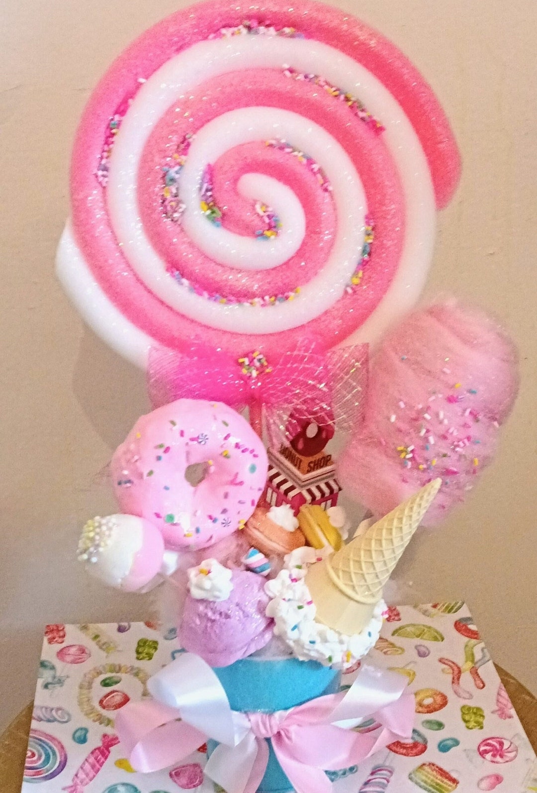 Candy Themed Centerpiece, Fake Candy Arrangement, Lollipop Decorations ...